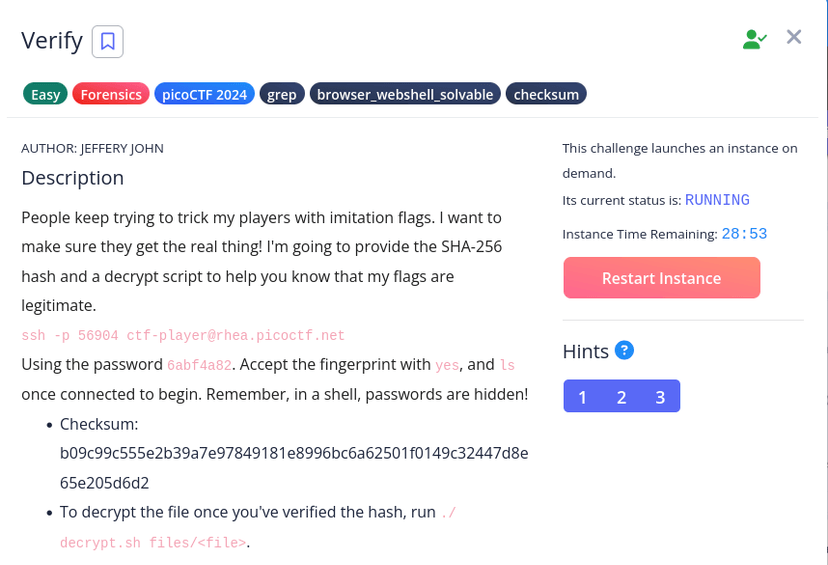 Verify Writeup Pico Ctf Challenge Solved Forensics